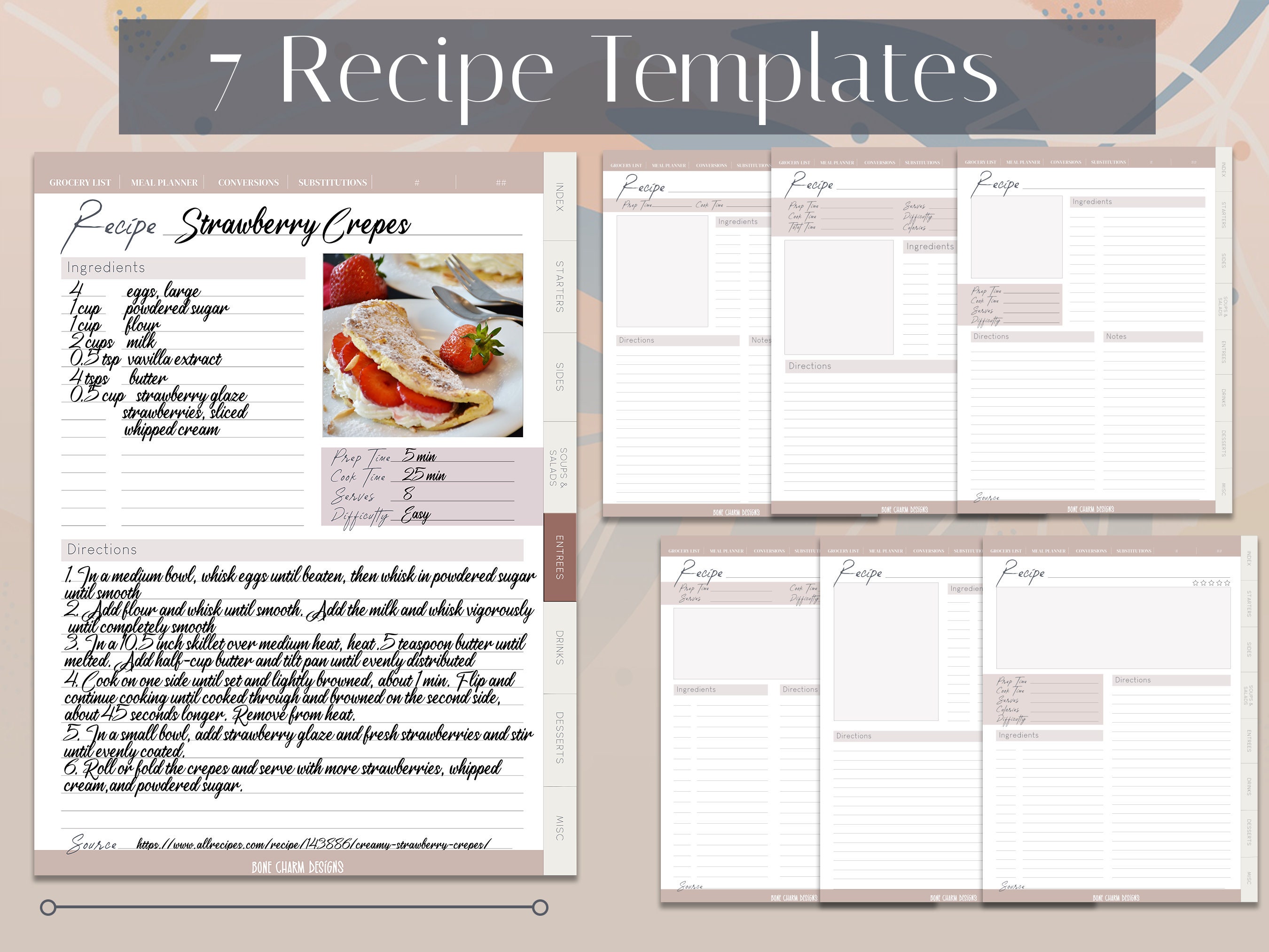 Digital Recipe Book Cookbook, Chic Boho Neutral-theme, for Goodnotes ...