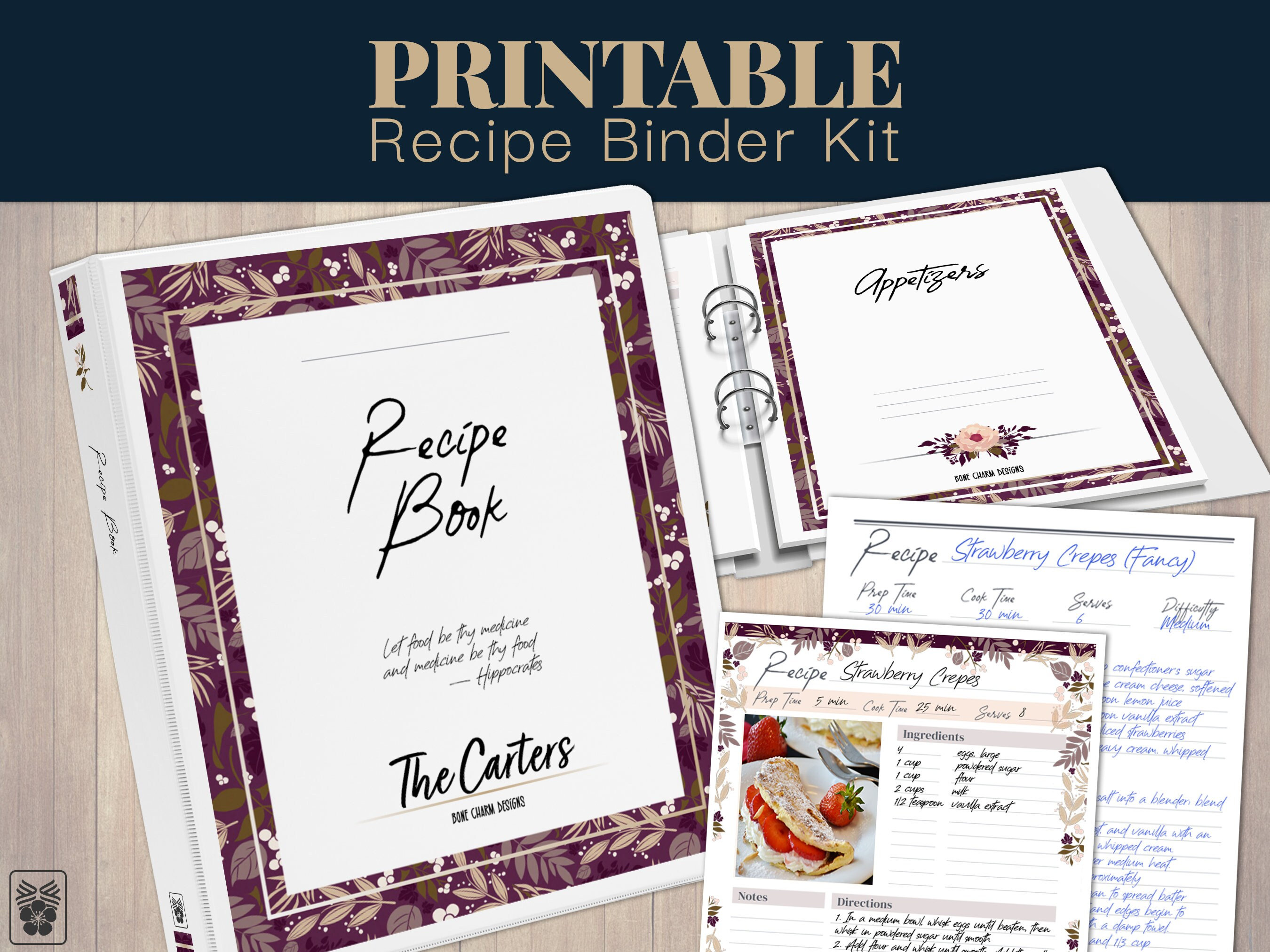 Printable Recipe Binder Kit, Recipe Book Template, Editable Recipe Book ...