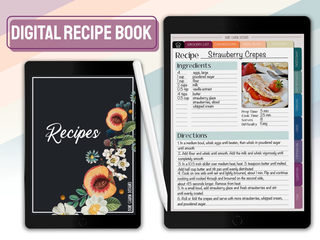 Digital Recipe Book Rainbow Pastels Digital Cookbook for - Etsy