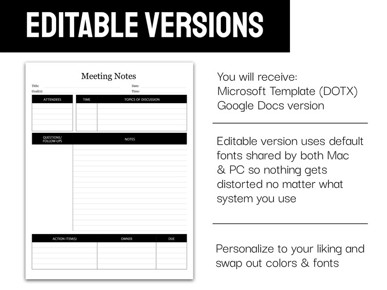 Meeting Notes Template, Meeting Minutes Template, Meeting Document ...