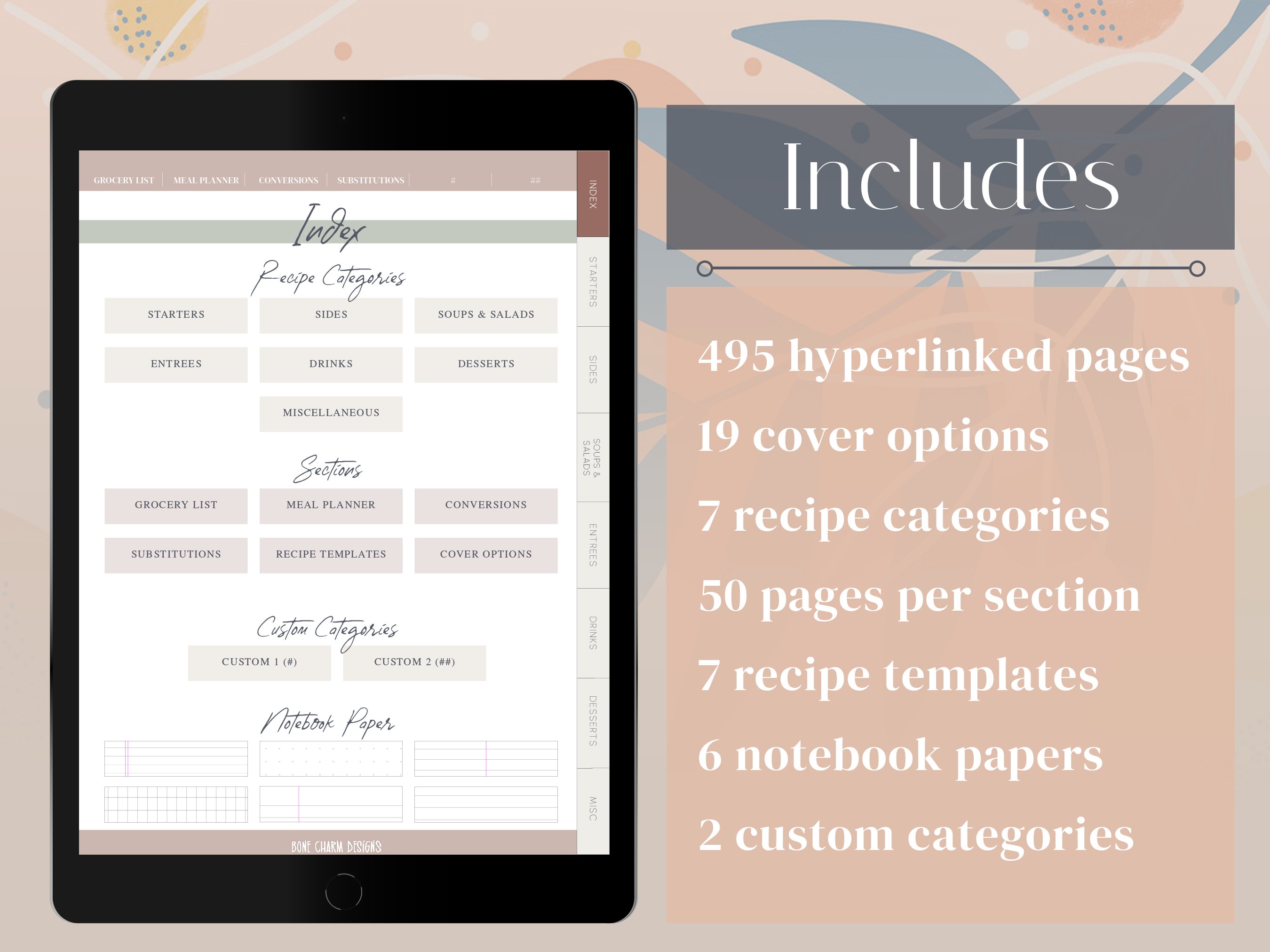Digital Recipe Book Cookbook, Chic Boho Neutral-theme, for Goodnotes ...