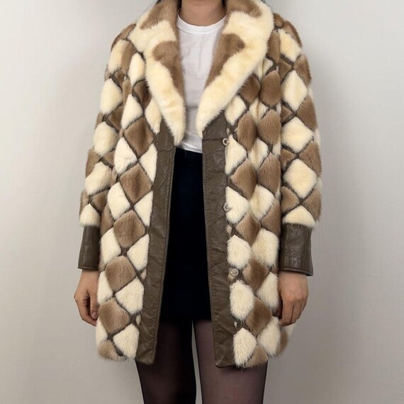 RARE Vintage Genuine Mink and Leather Brown Patchwork… - Gem