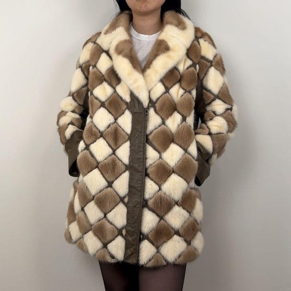 RARE Vintage Genuine Mink and Leather Brown Patchwork… - Gem