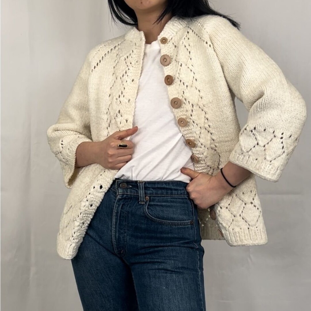 Hand Knitted White Cream Chunky Cardigan - Etsy