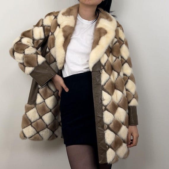 RARE Vintage Genuine Mink and Leather Brown Patchwork… - Gem