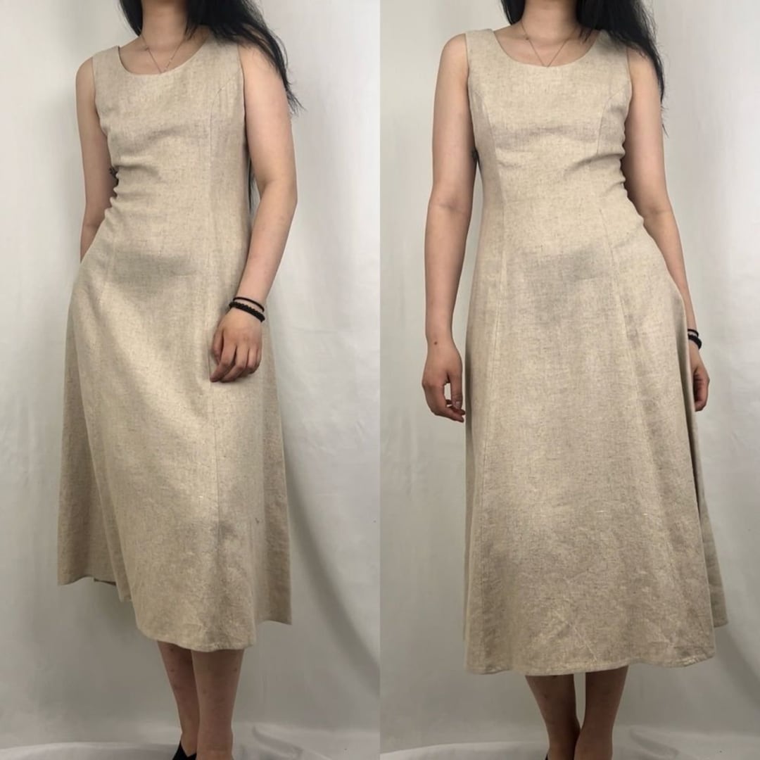 Vintage 90s Oatmeal Beige Linen A-line Dress - Etsy