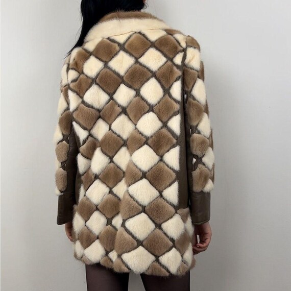 RARE Vintage Genuine Mink and Leather Brown Patchwork… - Gem