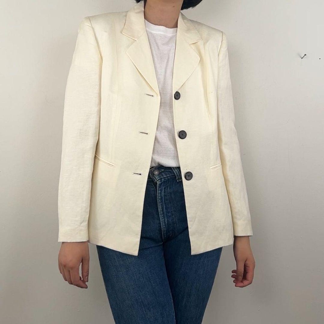 Vintage Le Suit Cream Linen Blazer - Etsy