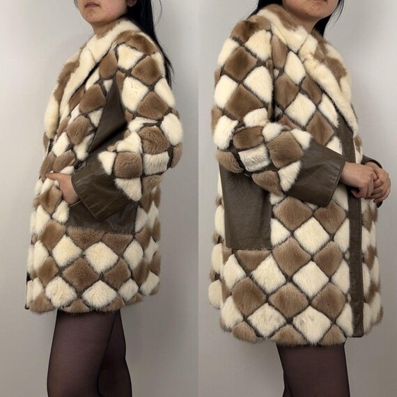 RARE Vintage Genuine Mink and Leather Brown Patchwork… - Gem