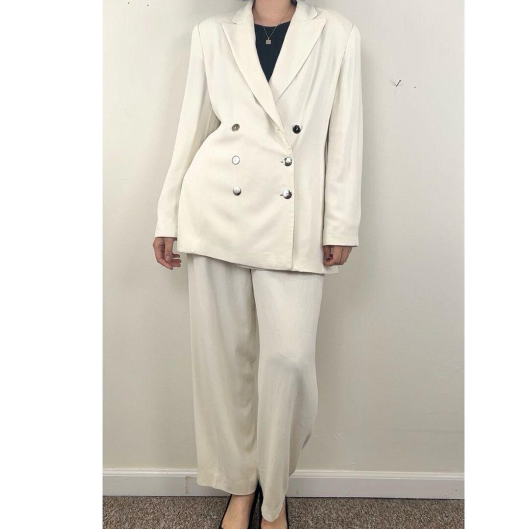 Ellen Tracy Double Breasted White Pantsuit Set With Relaxed Fit - Etsy