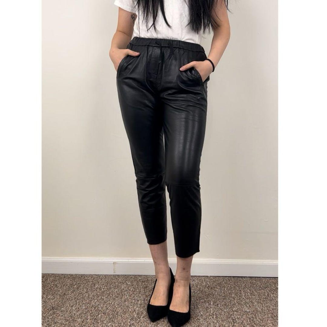 Vintage Black Lambskin Genuine Leather Sweatpants Trousers - Etsy
