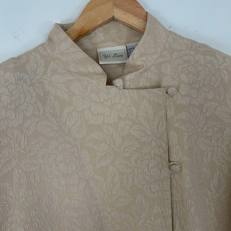 Vintage Yi Lin Beige Button Down Asian Silk Blouse With Mandarin Collar - Etsy