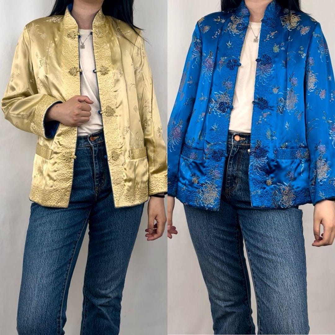 Vintage Reversible Gold and Blue Satin Tang Suit Chinese Jacket - Etsy