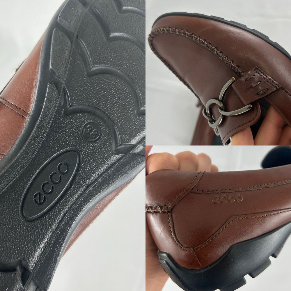 Ecco Brown Leather Loafers With Gold Buckle - Etsy