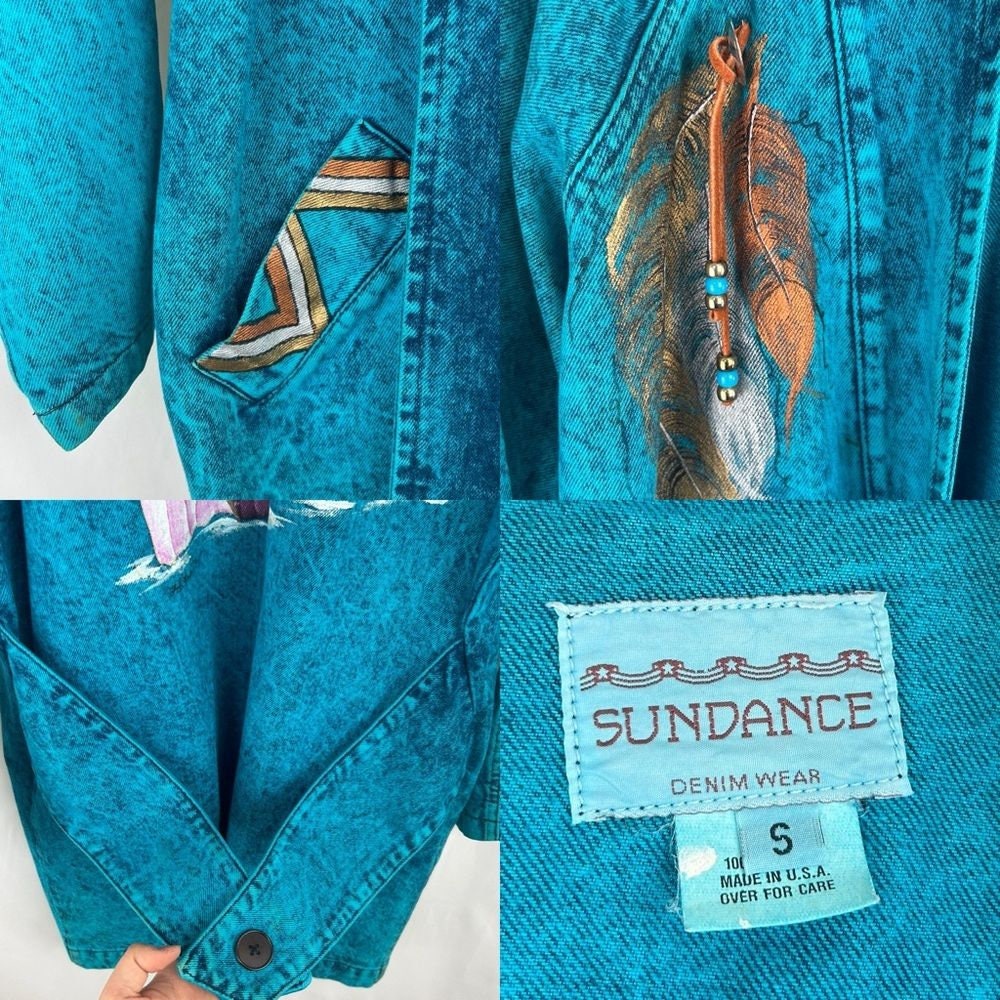 RARE Vintage Sundance Hand Painted Indigenous Tribal Denim Long Jacket ...