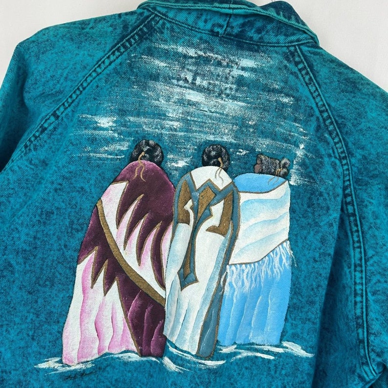 RARE Vintage Sundance Hand Painted Indigenous Tribal Denim Long Jacket ...