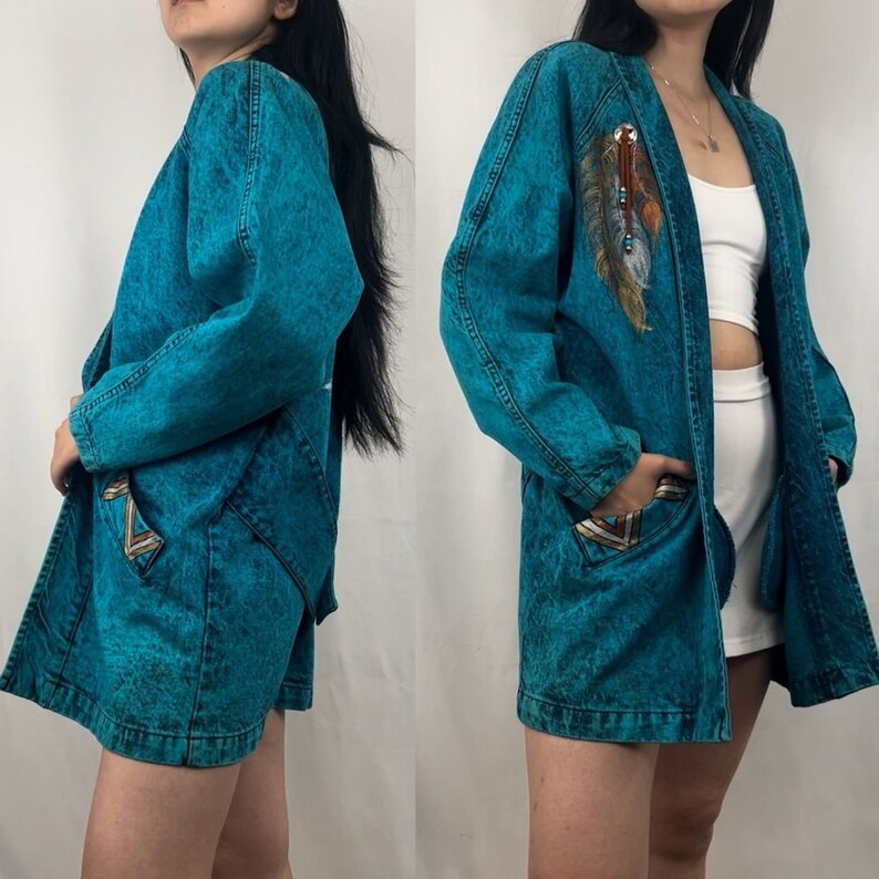 RARE Vintage Sundance Hand Painted Indigenous Tribal Denim Long Jacket ...