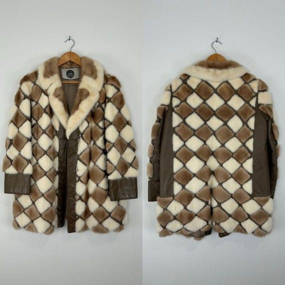 RARE Vintage Genuine Mink and Leather Brown Patchwork… - Gem