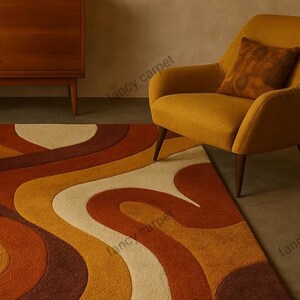 70s Geometric Shag Rug – Retro Mid-century Orange & Yellow Carpet - Etsy