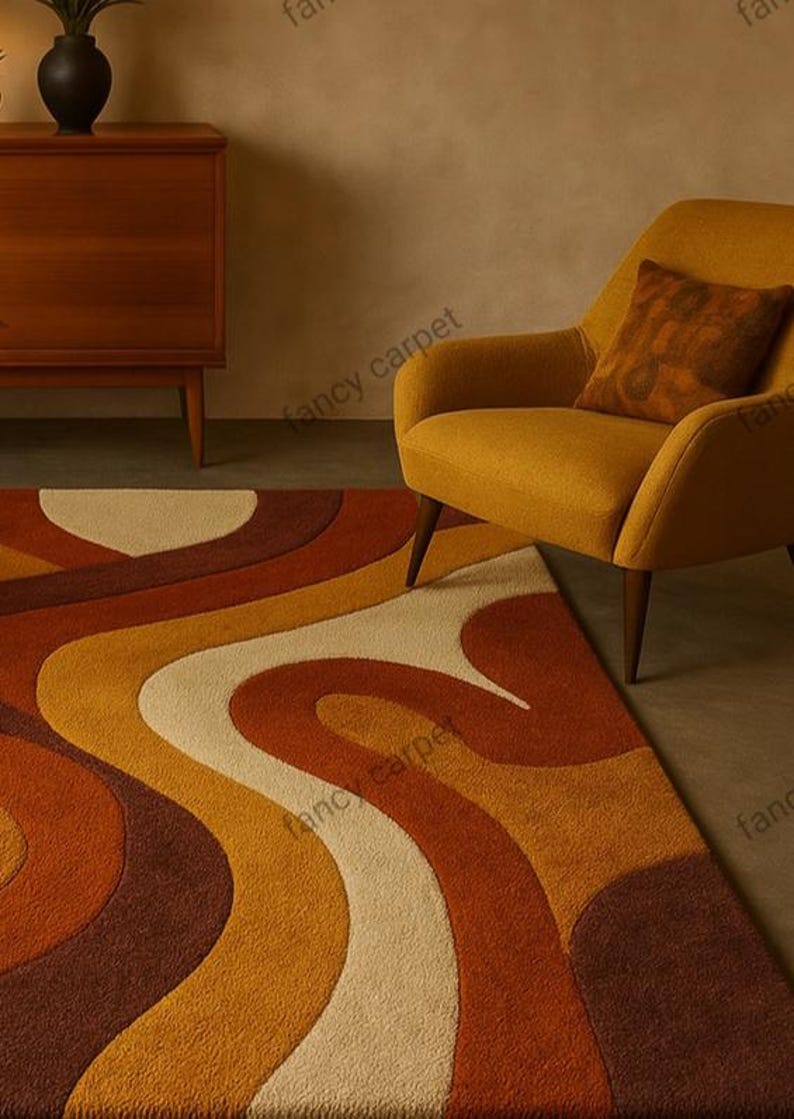 70s Geometric Shag Rug – Retro Mid-century Orange & Yellow Carpet - Etsy