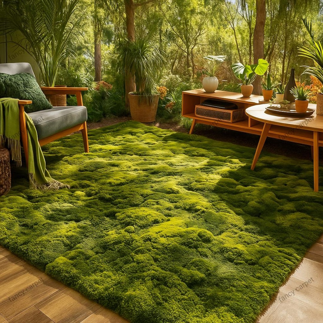 Moss Tufted Rug – Plush Green High-pile Carpet for Nature-inspired Boho ...