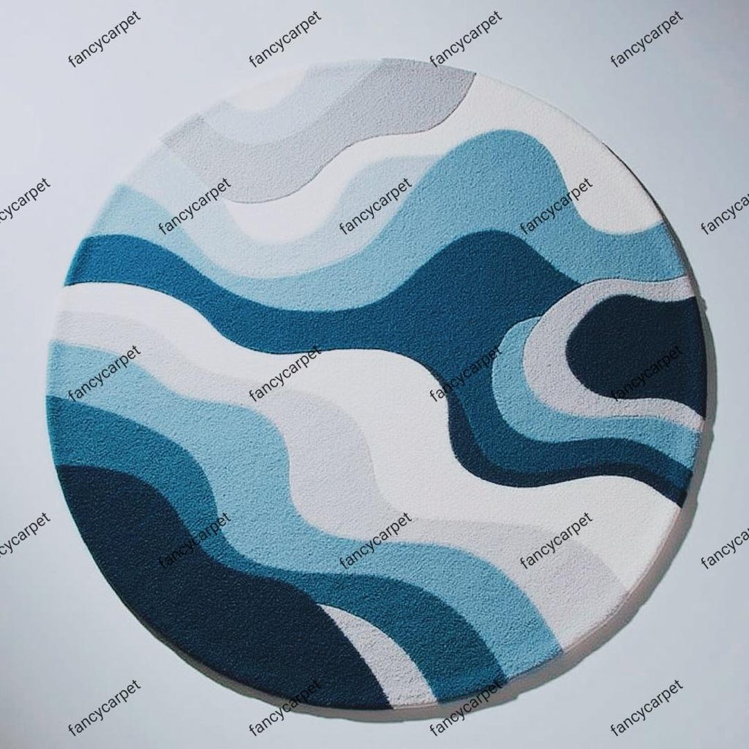 Modern Wave Pattern Round Tufted Rug – Ocean-inspired Abstract Blue ...