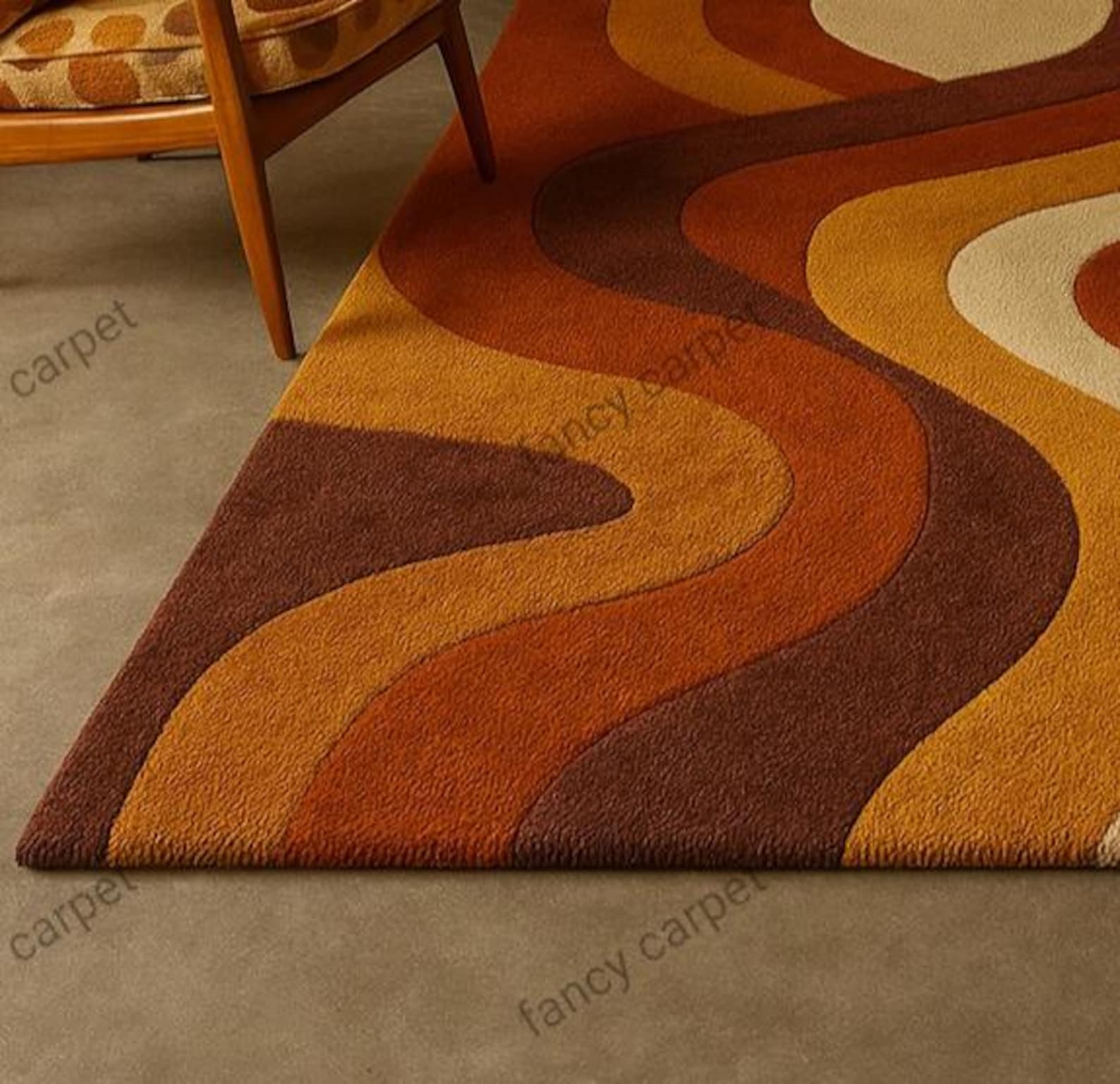 70s Geometric Shag Rug – Retro Mid-century Orange & Yellow Carpet - Etsy