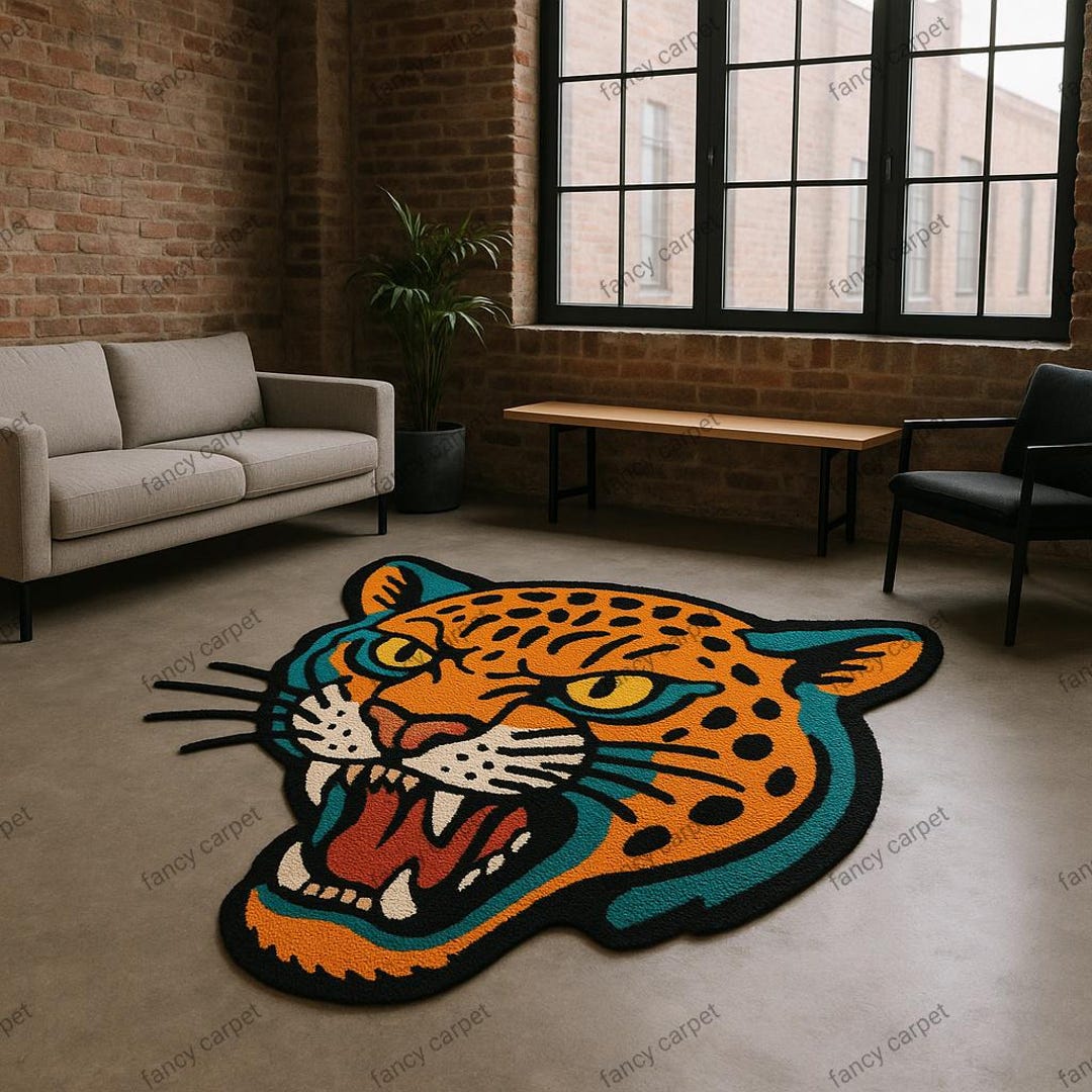 Hand-tufted Wool Leopard Head Rug – Fierce Animal Decor, Plush Designer ...
