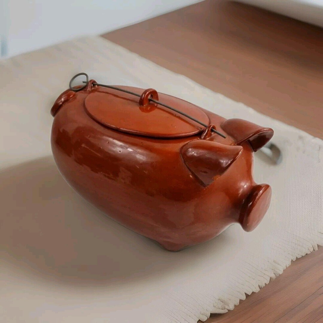Vintage Ceramic Clay Oven Pig Locked Lidded Pot Dish Large Unique - Etsy