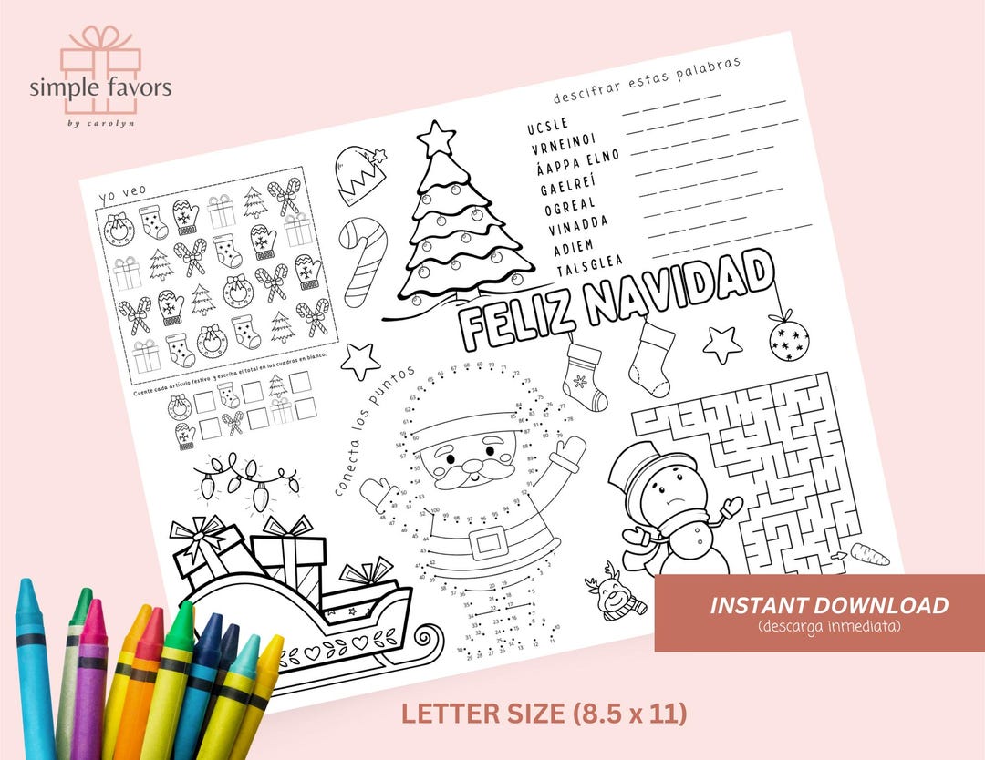 Christmas Activity Sheet, Feliz Navidad, Kids, Ninos, Spanish, En ...