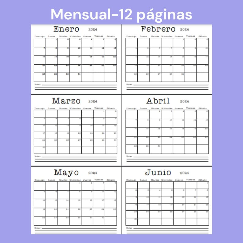 2024 Calendar Monthly Calendar Spanish Calendar Minimalist Printable ...