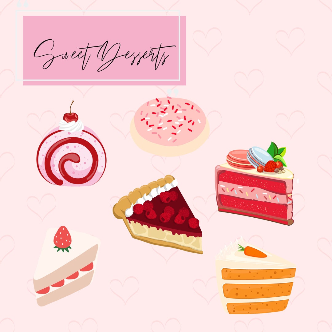 Sweet Desserts Clipart, 5 Illustrations, Printable Digital Clipart Set ...