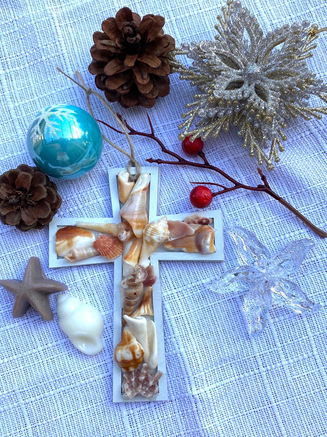 White Cross Ornament Shell Cross Ornament Easter Cross Gift Mother's ...