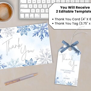 Editable Snowflake Baby Shower Thank You Card, Winter Boy Onederland ...