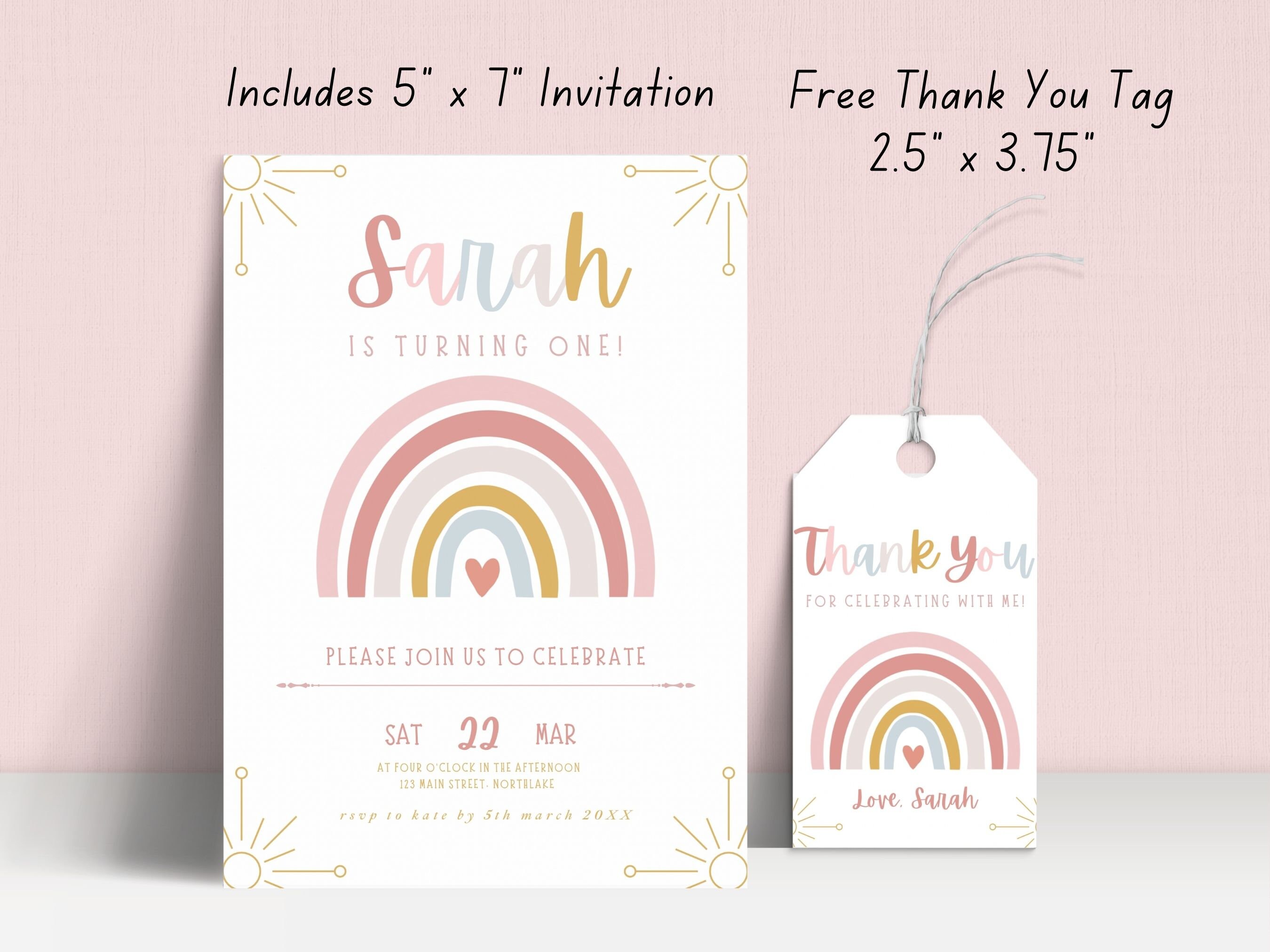 Editable Boho Rainbow Birthday Invitation, Bohemian Onederful Party ...