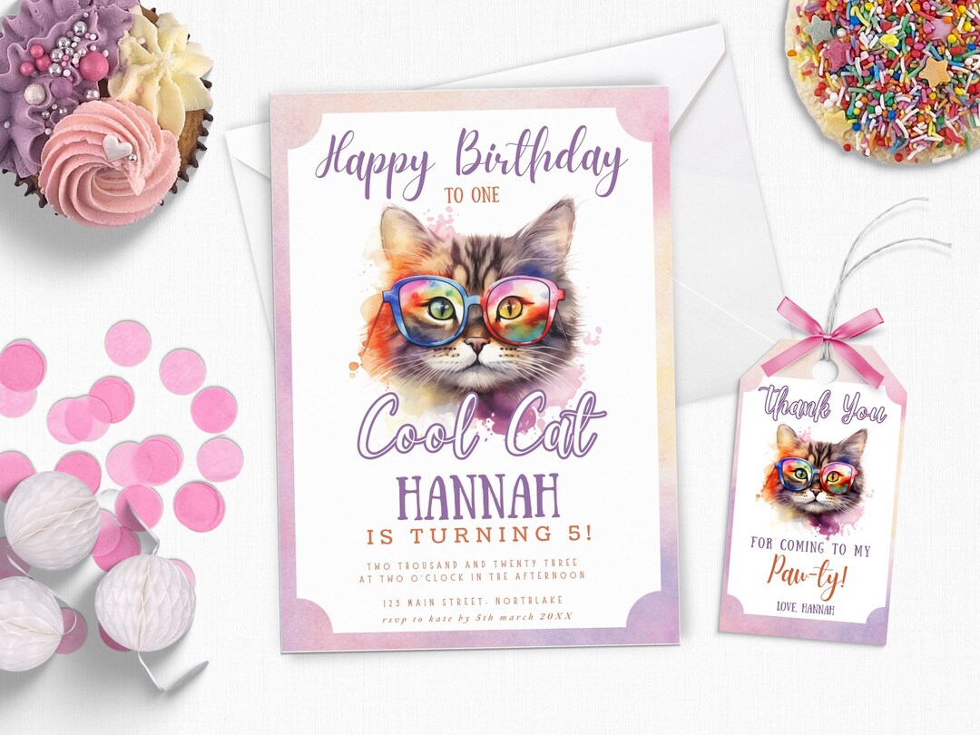 Editable Cool Cat Invitation Template, Kitty Cat Invite, Lets Pawty ...
