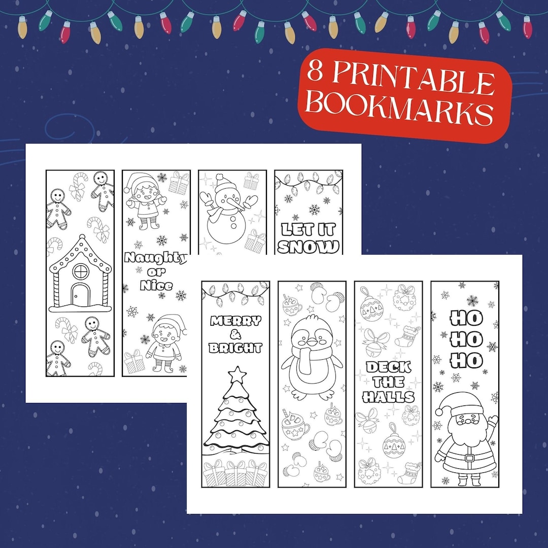 8 Christmas Bookmarks for Kids, Printable Coloring Bookmarks, Christmas ...