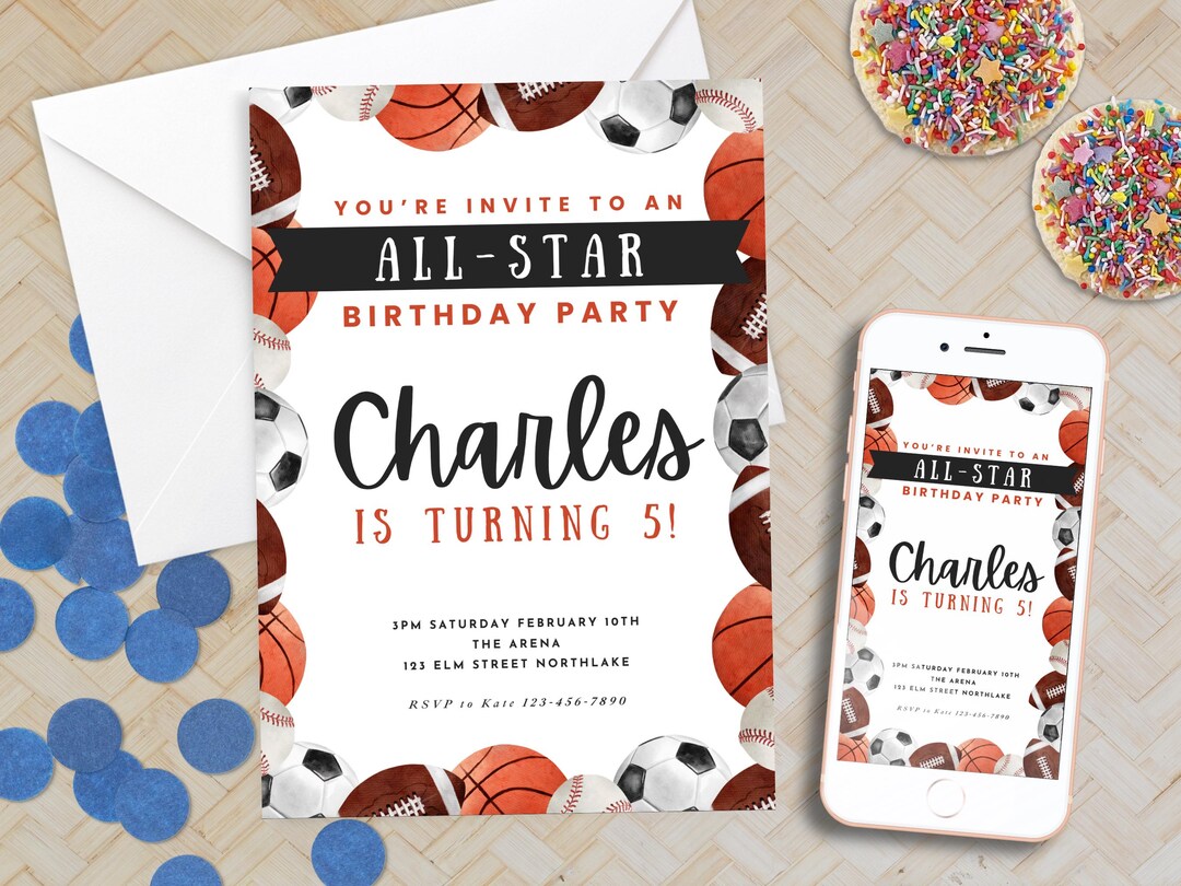 Editable All Star Sports Invitation Template, Sports Theme Game Number ...