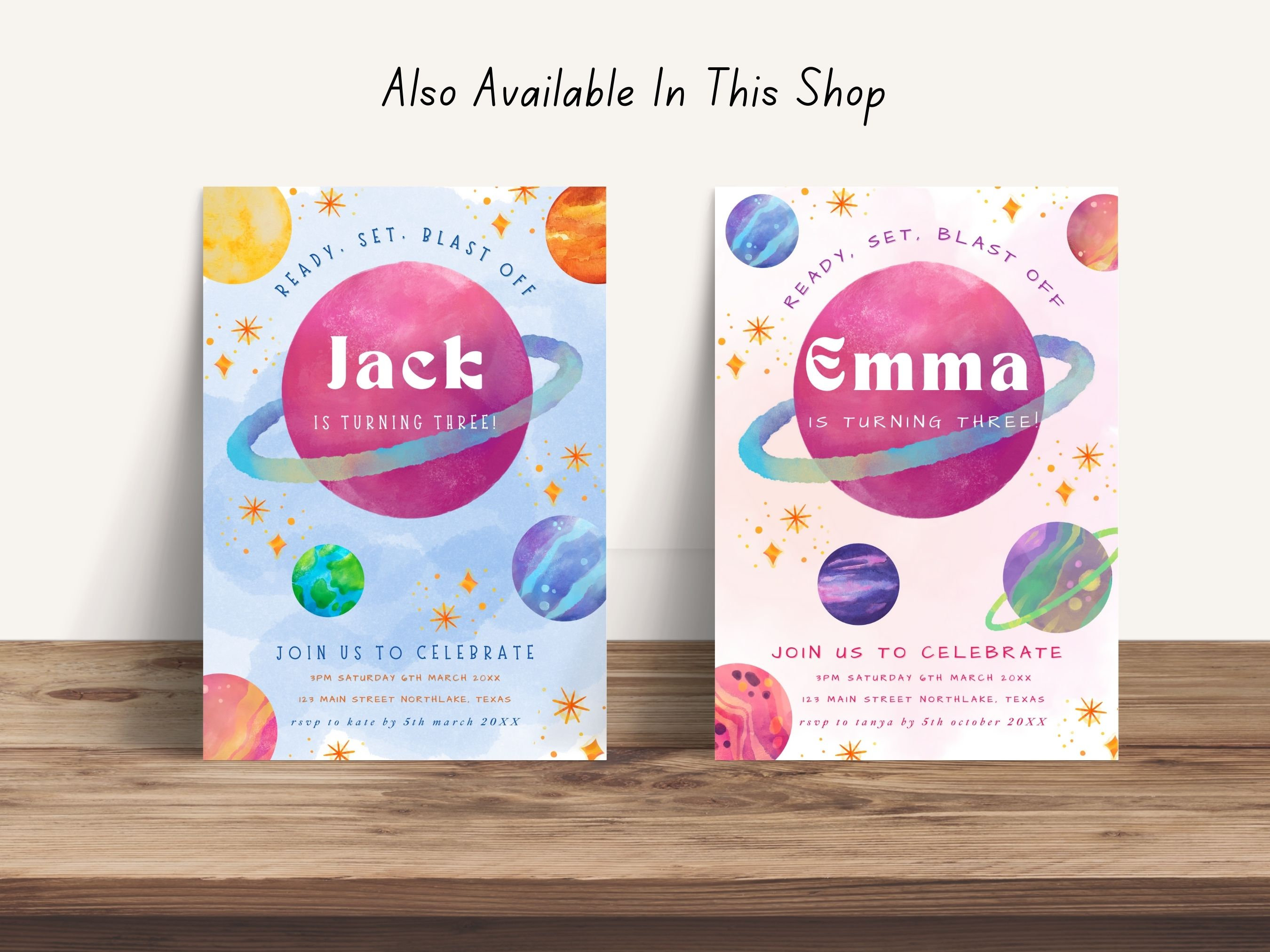 Digital Outer Space Birthday Invitation Template, Editable Planets ...