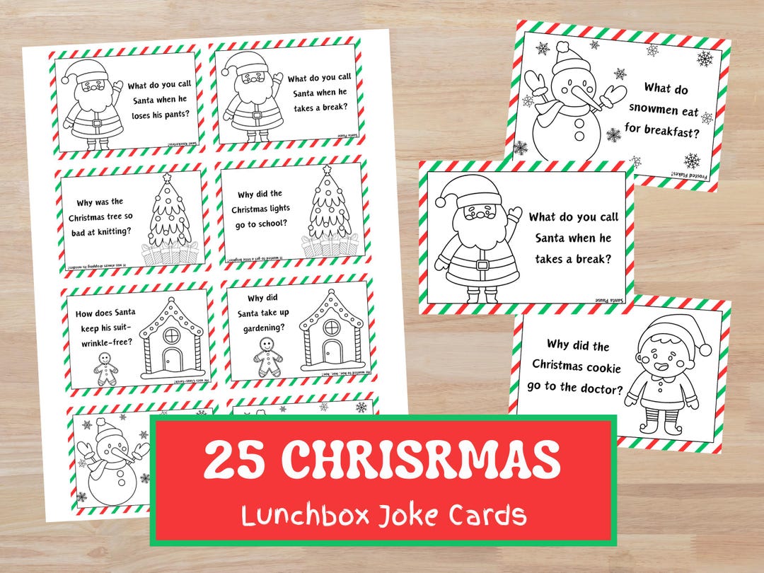 Christmas Jokes Cards, Printable Lunchbox Joke Cards, Advent Calendar ...