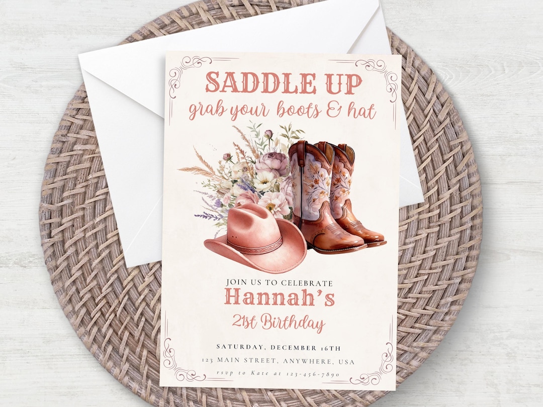 Editable 21st Cowgirl Birthday Invitation, Pink Rodeo Digital Birthday ...