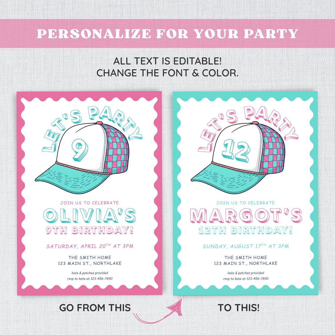 Editable Trucker Hat Bar Birthday Invitation Patch Party Girls Night ...