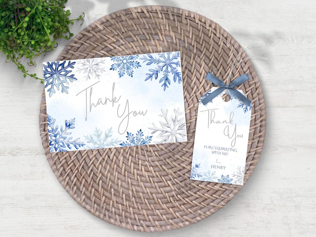 Editable Snowflake Baby Shower Thank You Card, Winter Boy Onederland ...