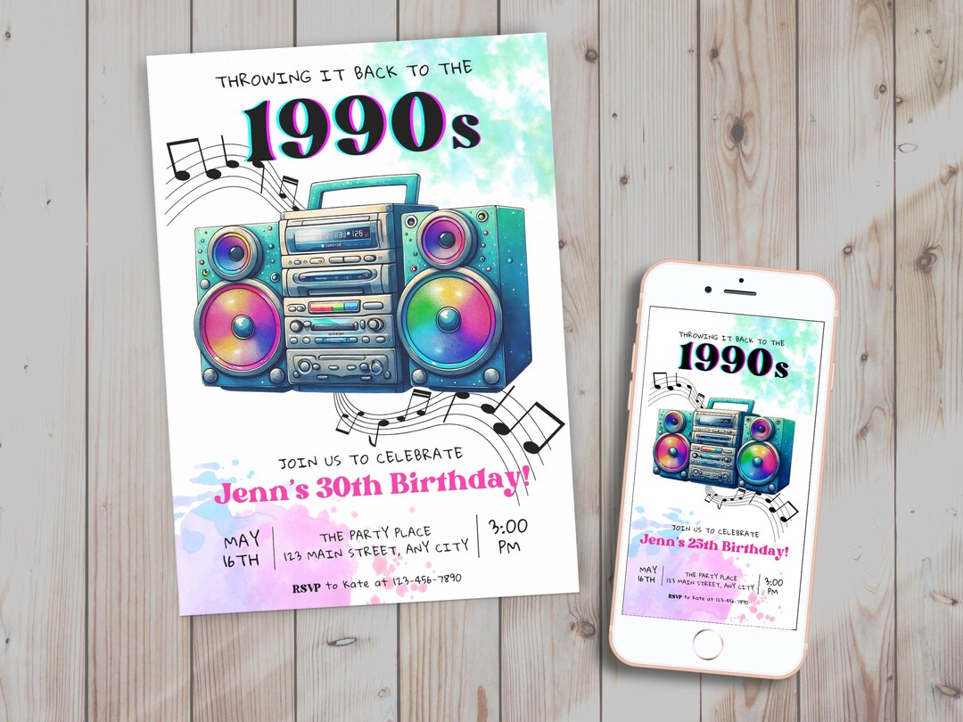 Digital 1990s Birthday Party Invitation, Retro Y2K Theme Invite ...