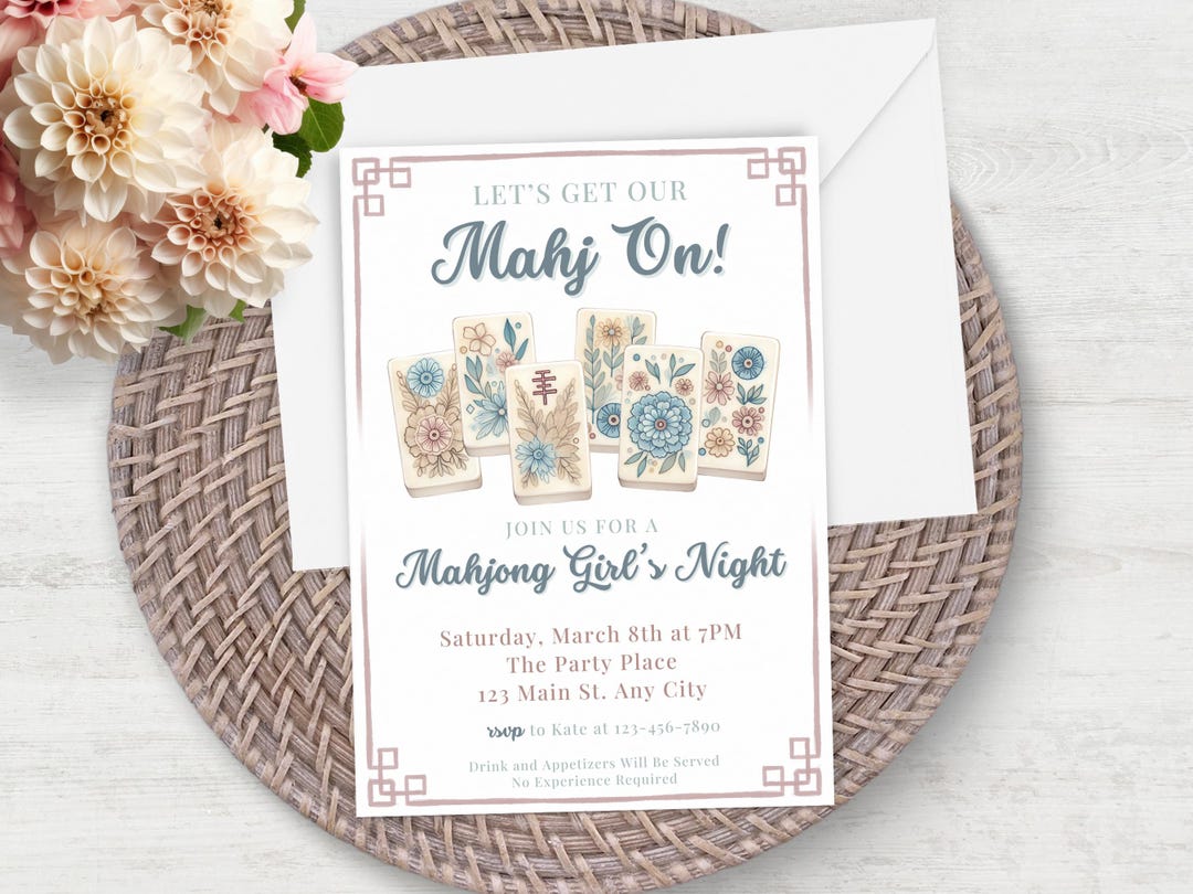 Let's Get Our Mahj-on Editable Party Invite, Digital Preppy Mahjong ...