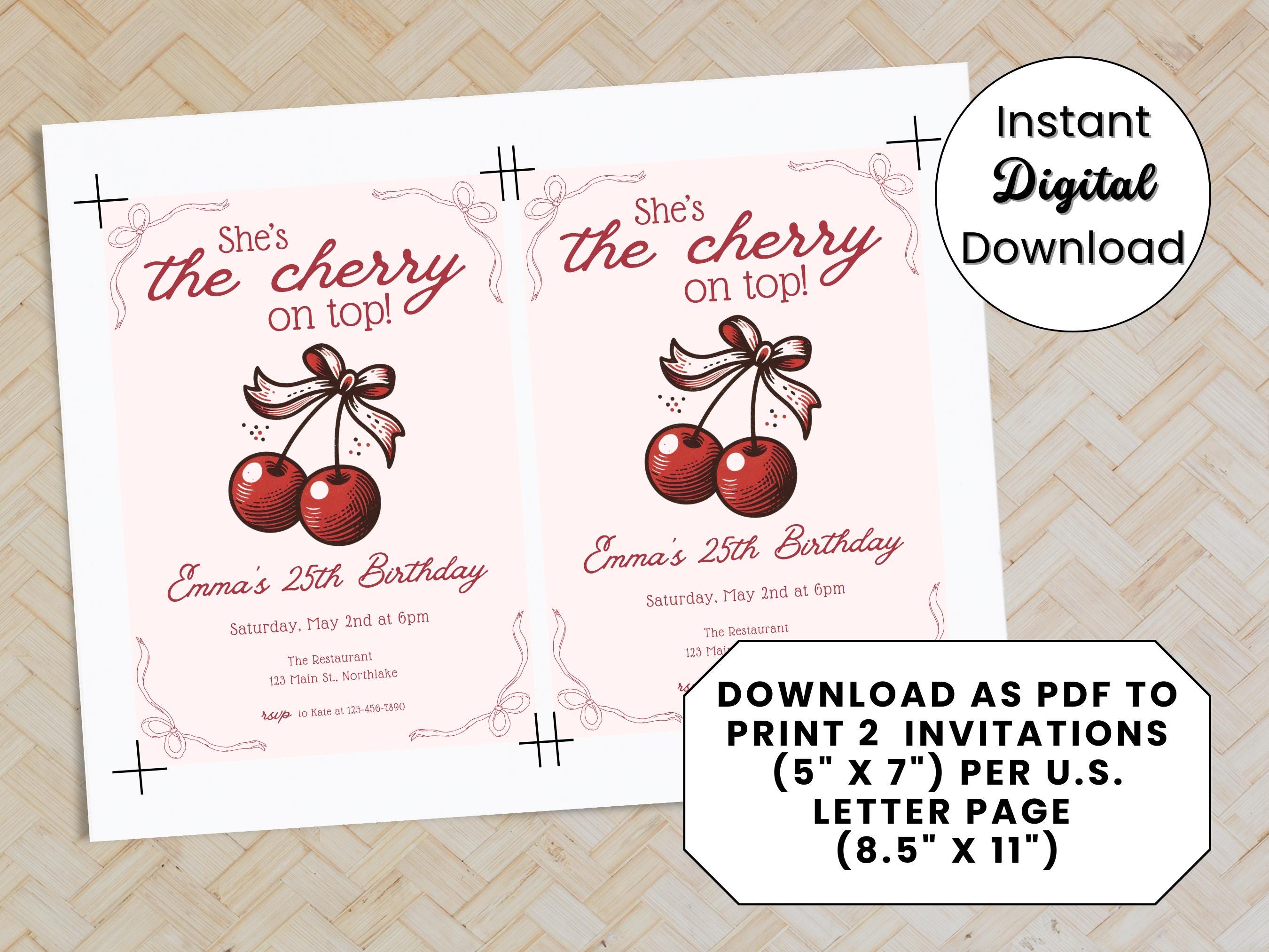 Editable Cherry on Top Birthday Invite, Mon Cheri Invitation, Sweet ...