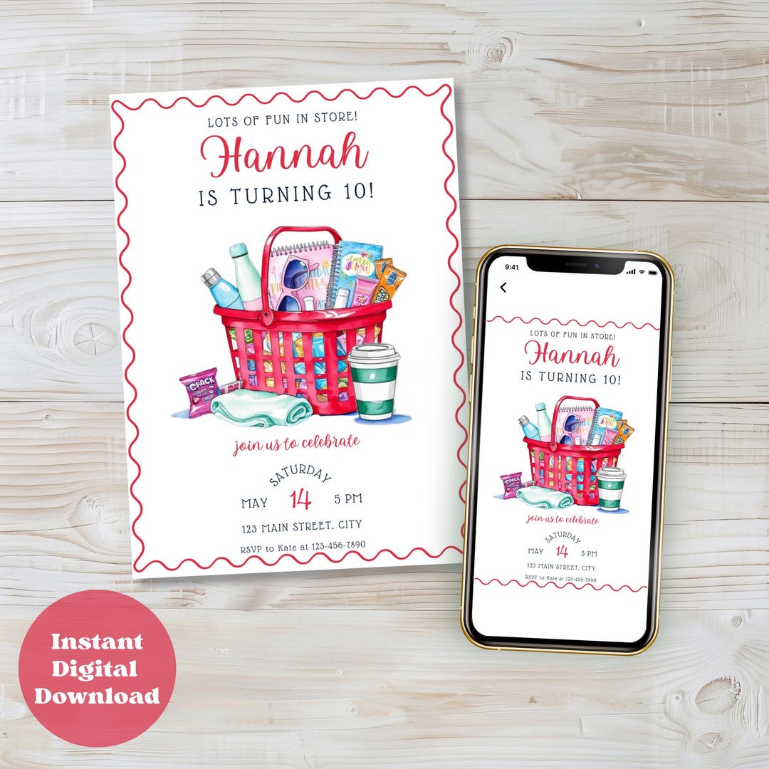 Editable Shopping Birthday Invitation Girl Teen Sip and Shop Party Glam ...