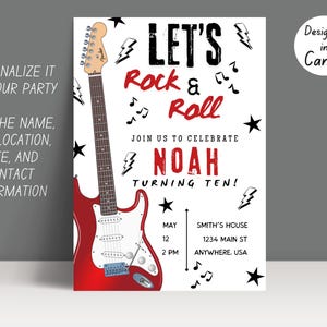 Rock and Roll Birthday Invitation Template, Editable Guitar Invite ...