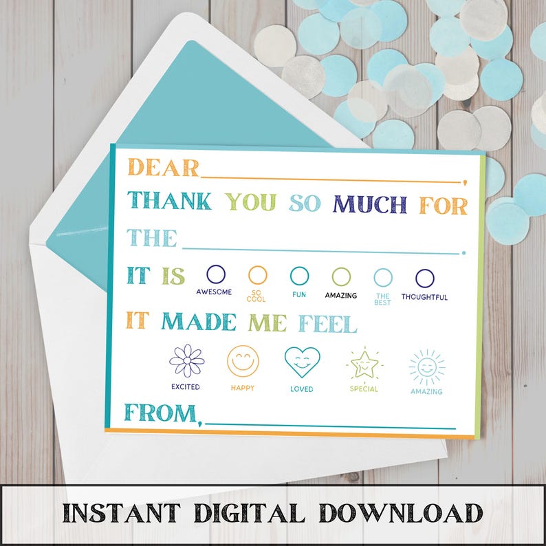Printable Kids Fill-in-the-blank Thank You Cards, Emotion-filled Notes ...