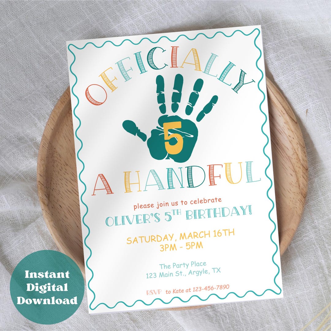 Editable Boys Fifth Birthday Invitation Officially A Handful Party ...